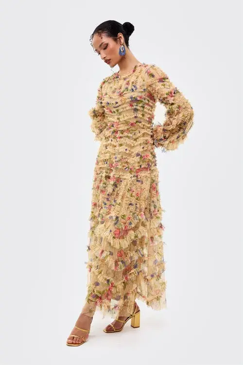 MARYISA Modest Floral Ruffle Dress