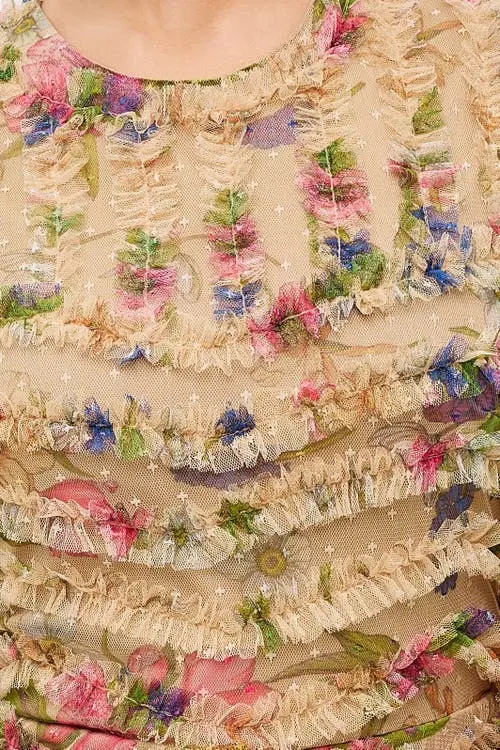 MARYISA Modest Floral Ruffle Dress