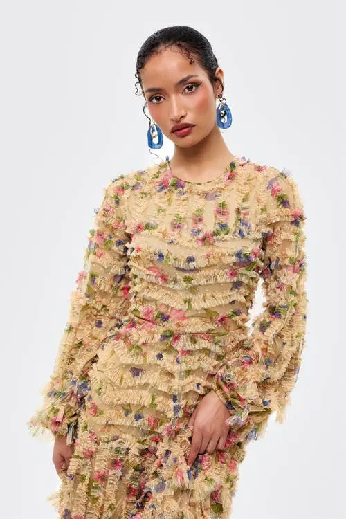 MARYISA Modest Floral Ruffle Dress