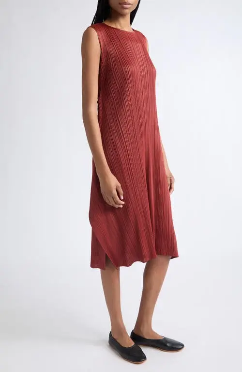 Issey Miyake Monthly Colors September Pleated Sleeveless Midi Dress - Red Brown