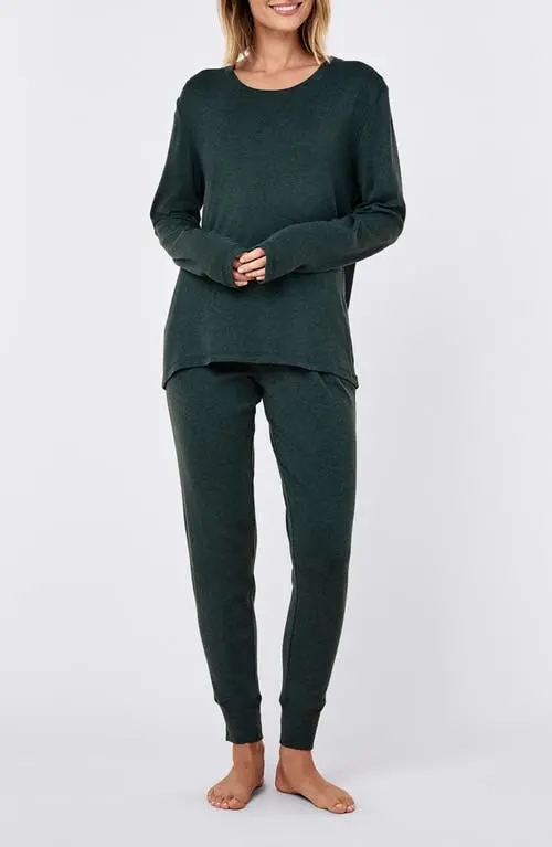 PAPINELLE Pia Luxe Long Sleeve Top And Joggers Pajamas - Deep Emerald