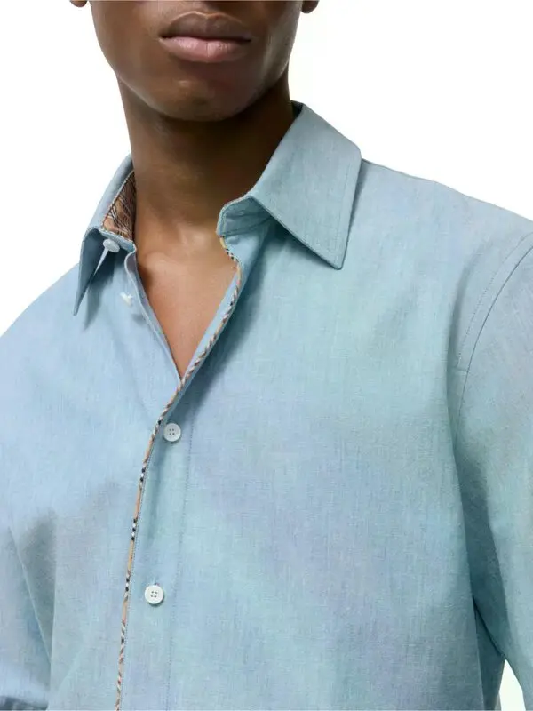 Burberry Classic Fit Check Piping Chambray Shirt