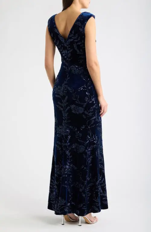 Eliza J Cap Sleeve Embellished Column Gown