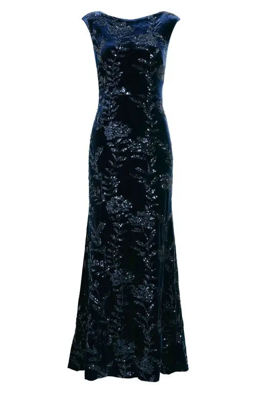 Eliza J Cap Sleeve Embellished Column Gown