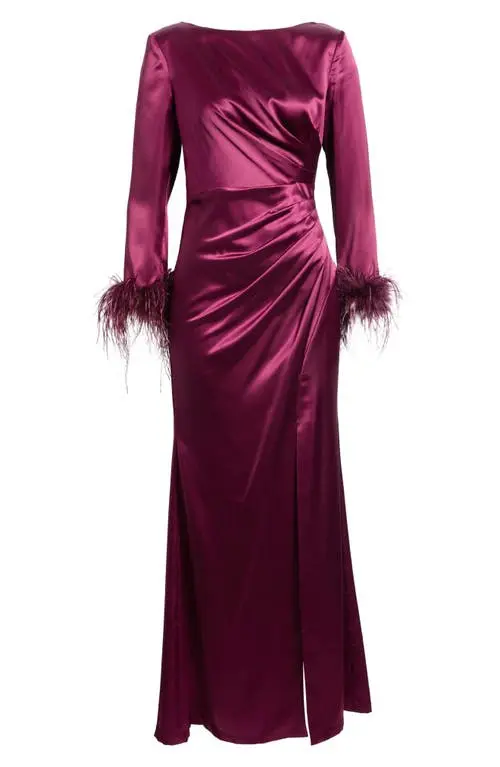 Eliza J Feather Cuff Long Sleeve Gown - Bur