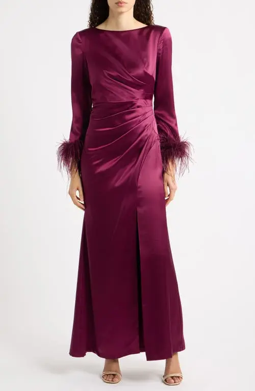 Eliza J Feather Cuff Long Sleeve Gown - Bur