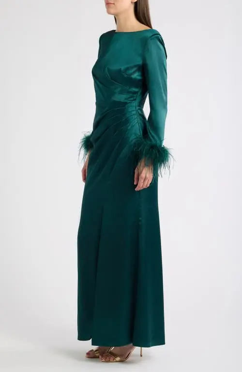Eliza J Feather Cuff Long Sleeve Gown