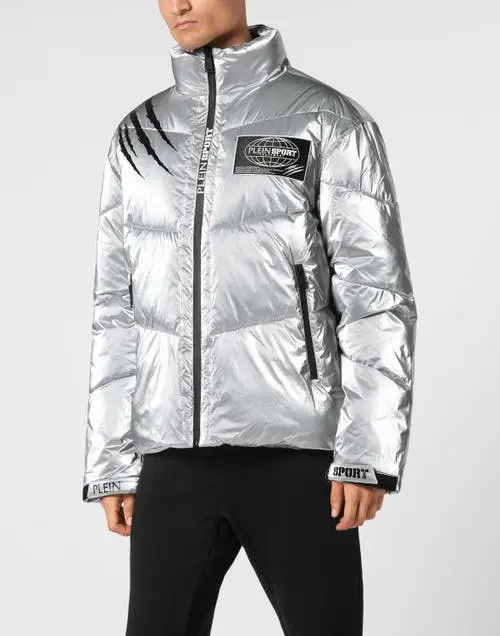 PLEIN SPORT Nylon Crease Puffer Jacket - Silver
