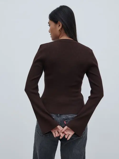 PRETTY LAVISH Lacey Button Down Top - Brown