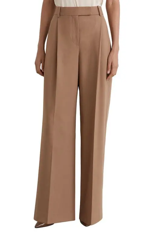 REISS Luna Pleated Wide Leg Wool Blend Trousers
