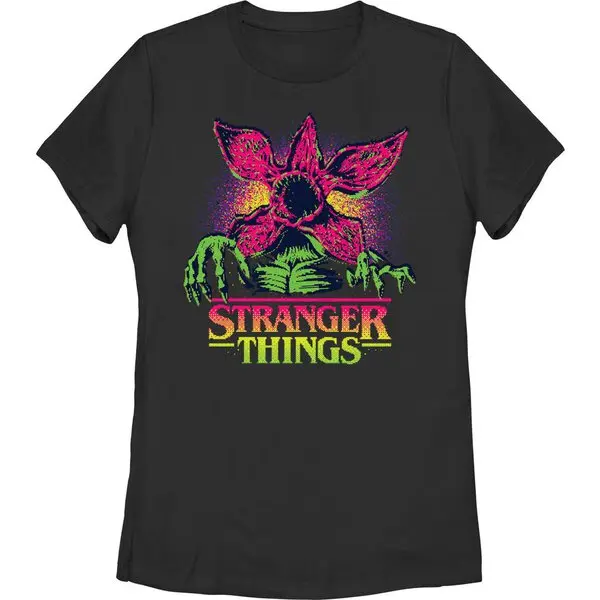 STRANGER THINGS Demogorgon Neon Pixel Logo Short Sleeve Graphic T-shirt