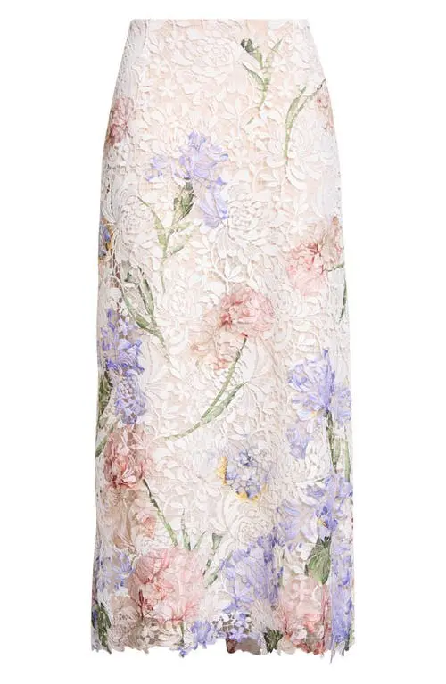 Oscar De La Renta Iris Degradé Printed Lace Midi Skirt
