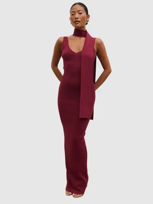 PRETTY LAVISH Arabella Neck Tie Knit Maxi Dress