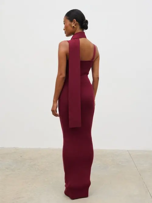 PRETTY LAVISH Arabella Neck Tie Knit Maxi Dress