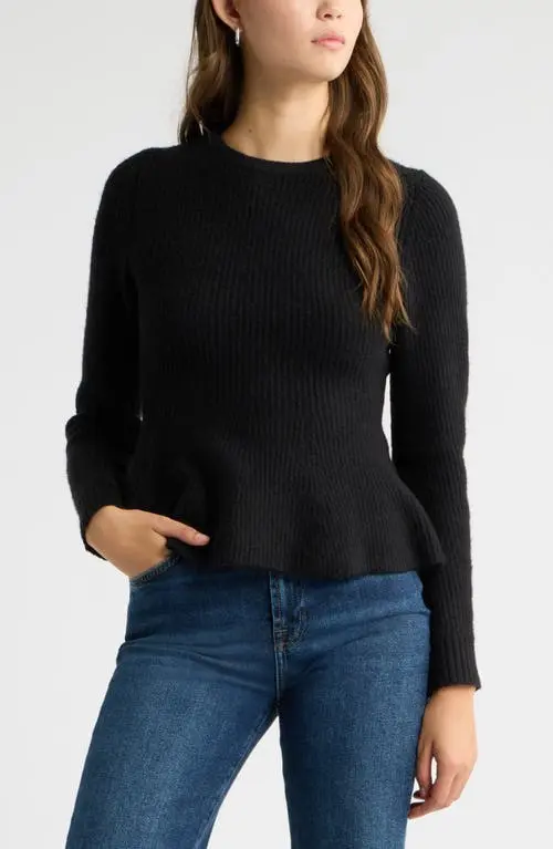 OPEN EDIT Crewneck Peplum Sweater - Black