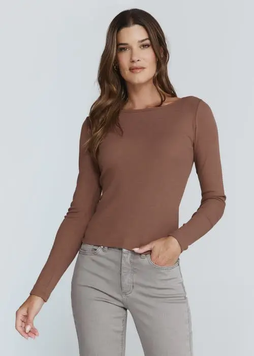 7 Diamonds Modal Ribbed Boatneck Top - Saddle