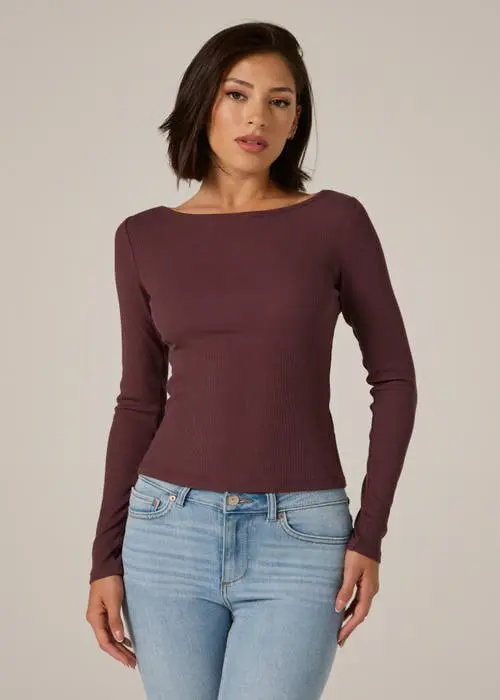 7 Diamonds Modal Ribbed Boatneck Top - Walnut