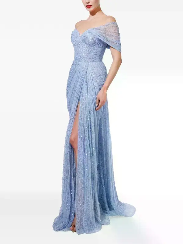 IRIS SERBAN Sequin-embellished Draped Maxi Dress
