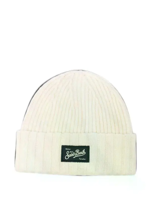 MC2 SAINT BARTH Logo-patch Ribbed-knit Beanie Hat - Neutrals