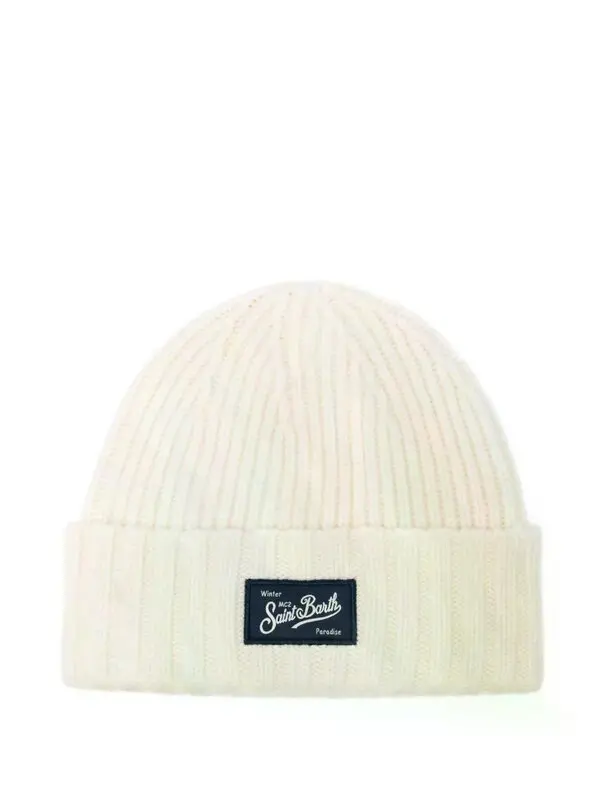 MC2 SAINT BARTH Logo-patch Ribbed-knit Beanie Hat - Neutrals