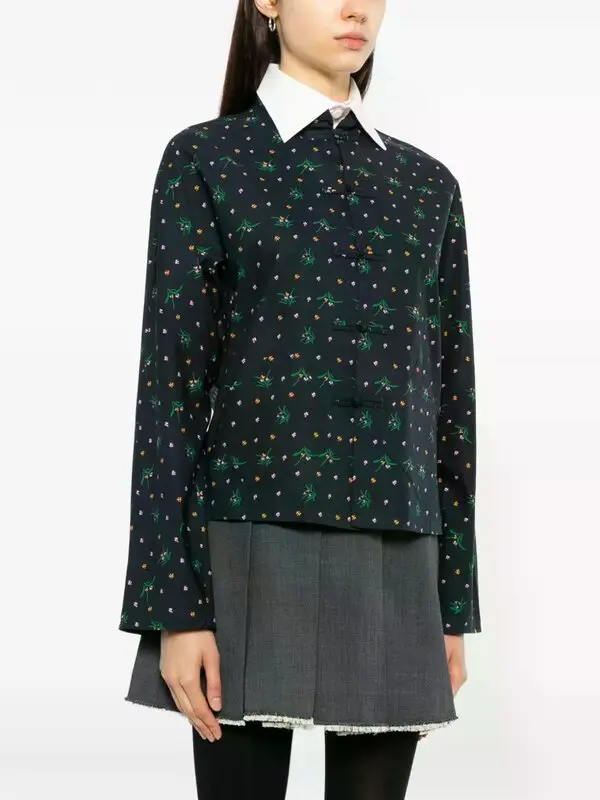AO YES Floral-print Frog-button Shirt