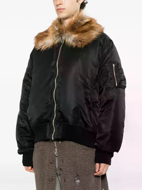 KAMIYA Faux-fur Collar Bomber Jacket - Black