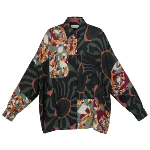 Dries Van Noten Marbled Clay Border Print Fluid Shirt 'khaki - Tan