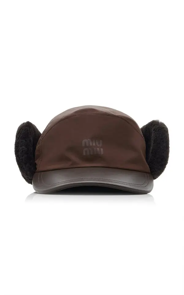 Miu Miu Shearling-trimmed Canvas Cap - Brown