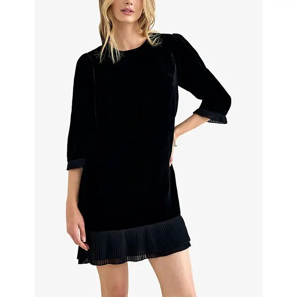 PHASE EIGHT Elysia Pleated-trim Velvet Mini Dress