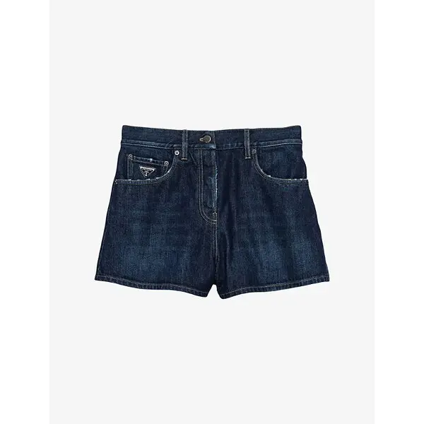 Prada Wide-leg Mid-rise Denim Shorts - Blue