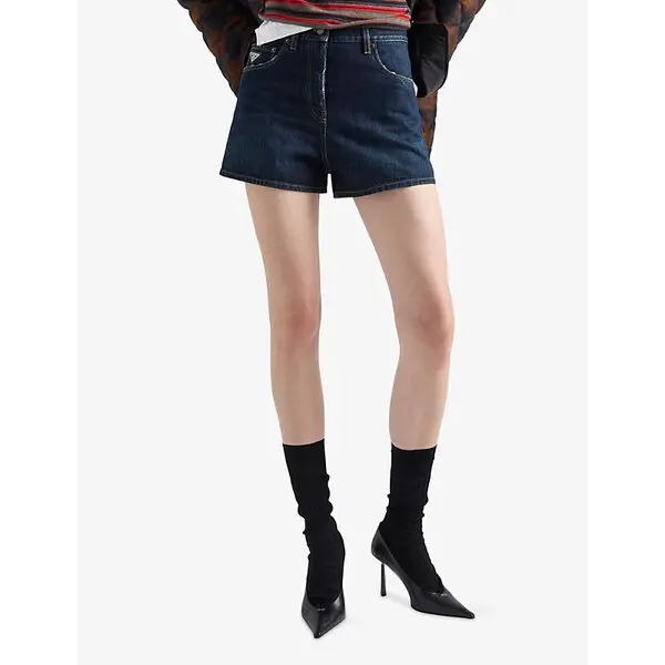Prada Wide-leg Mid-rise Denim Shorts