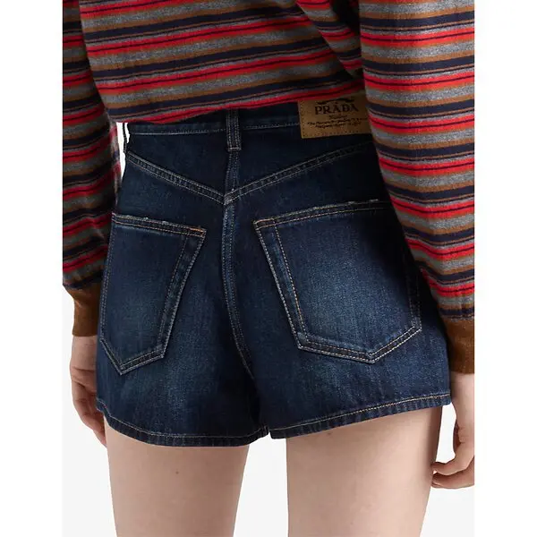Prada Wide-leg Mid-rise Denim Shorts