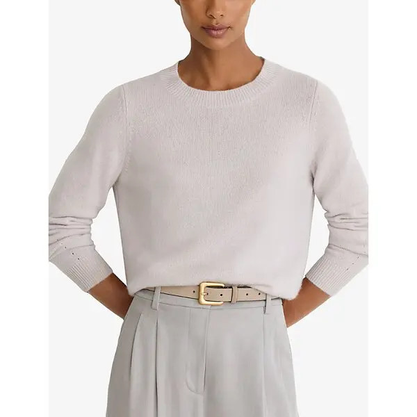 REISS Mimi Crewneck Cashmere Jumper - Stone Neutral