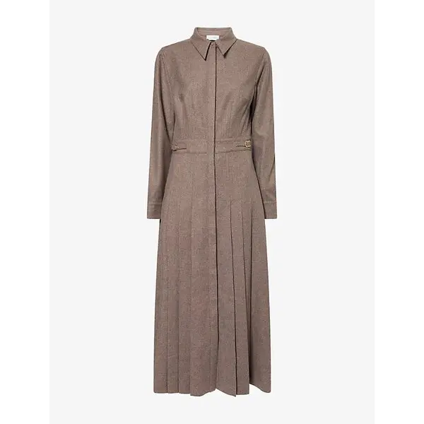 Gabriela Hearst Ethel Pleated Wool-blend Midi Dress - Walnut