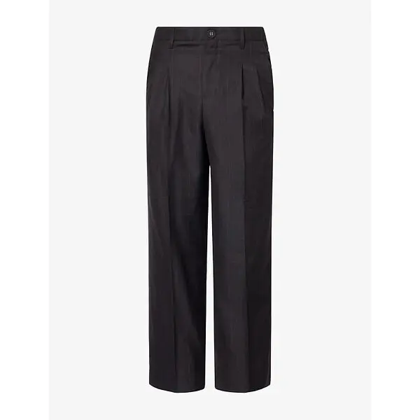 AMI Paris Pleated Striped Wool Trousers - Gris/choco