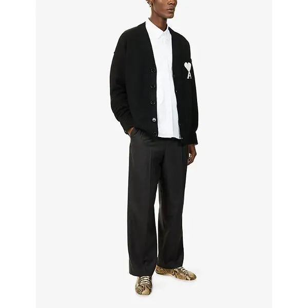 AMI Paris Pleated Striped Wool Trousers