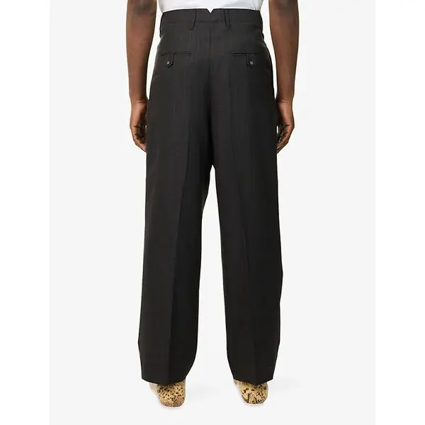 AMI Paris Pleated Striped Wool Trousers