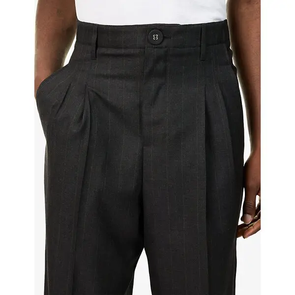 AMI Paris Pleated Striped Wool Trousers