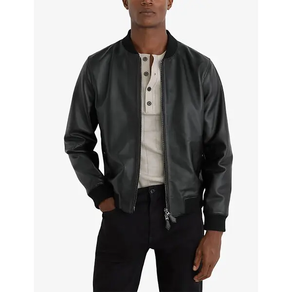 REISS Strain Regular-fit Leather Bomber Jacket