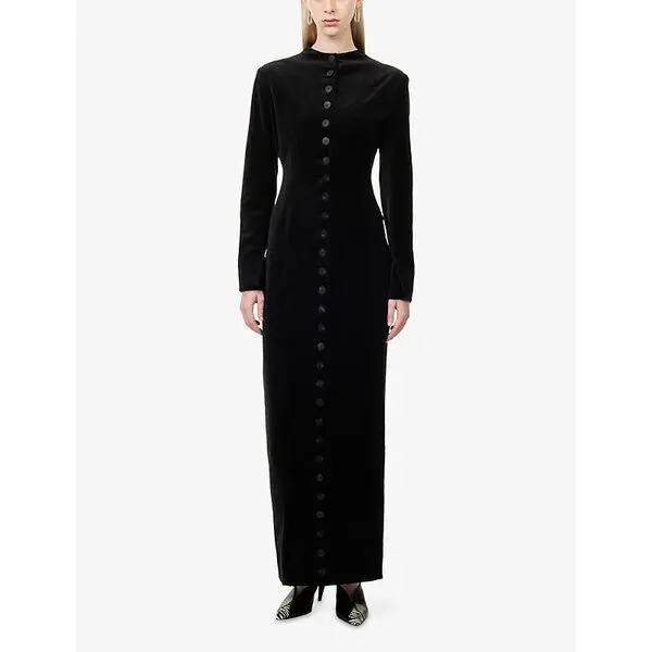 A.W.A.K.E. Mode Fitted Button Velvet Maxi Dress