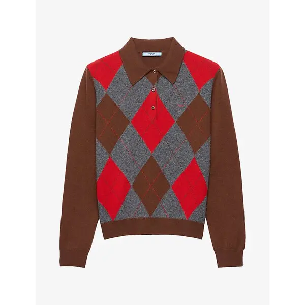 Prada Argyle-intarsia Polo-collar Cashmere Jumper