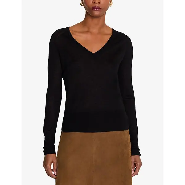 JOSEPH Cetus V-neck Long-sleeve Cashmere Top