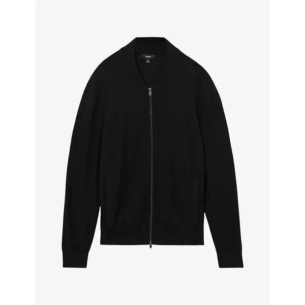 REISS Petersham Zip-up Merino Wool Cardigan - Black