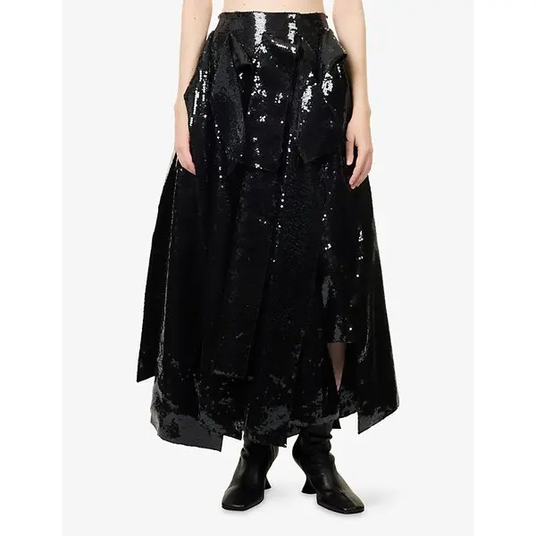 A.W.A.K.E. Mode Multi-panel Sequin Woven Maxi Skirt