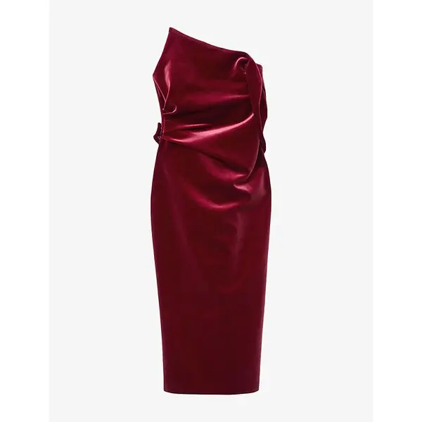 REISS Dasha Structu Strapless Stretch-velvet Midi Dress - Red
