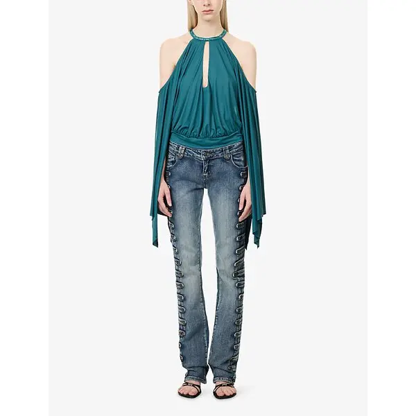 JADED LONDON Alula Embellished Backless Woven Top