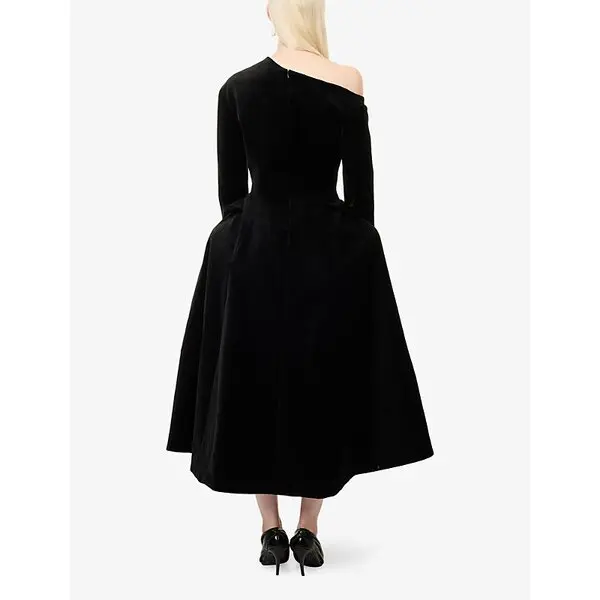 A.W.A.K.E. Mode Off-shoulder Basque Velvet Midi Dress
