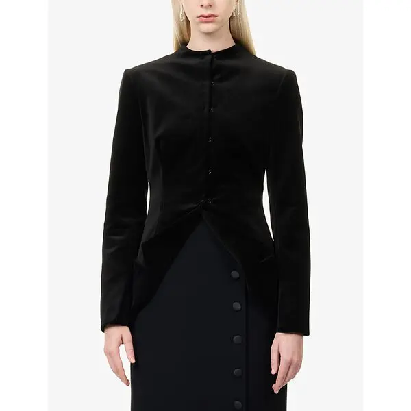 A.W.A.K.E. Mode Round-neck Collar Hem Velvet Jacket