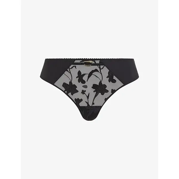 Chantelle Floral-embroidered Tanga Briefs - Black
