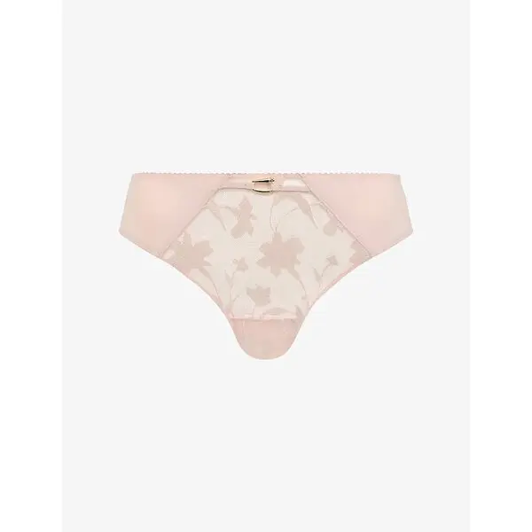 Chantelle Floral-embroidered Tanga Briefs - Taffeta Pink